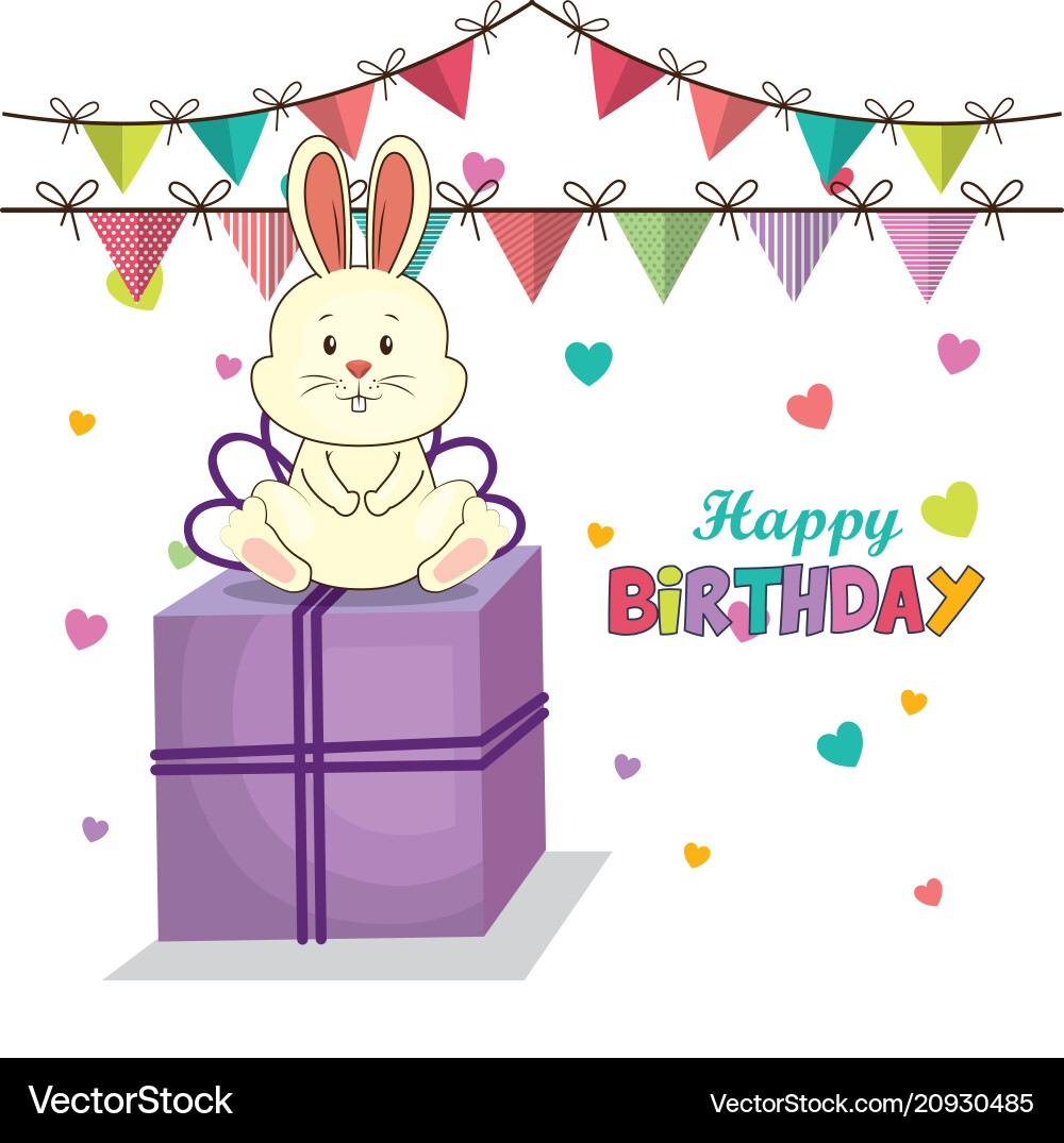 Happy birthday card with cute rabbit Royalty Free Vector
