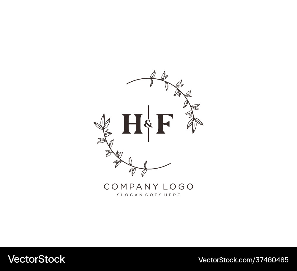 Initial hf letters beautiful floral feminine Vector Image
