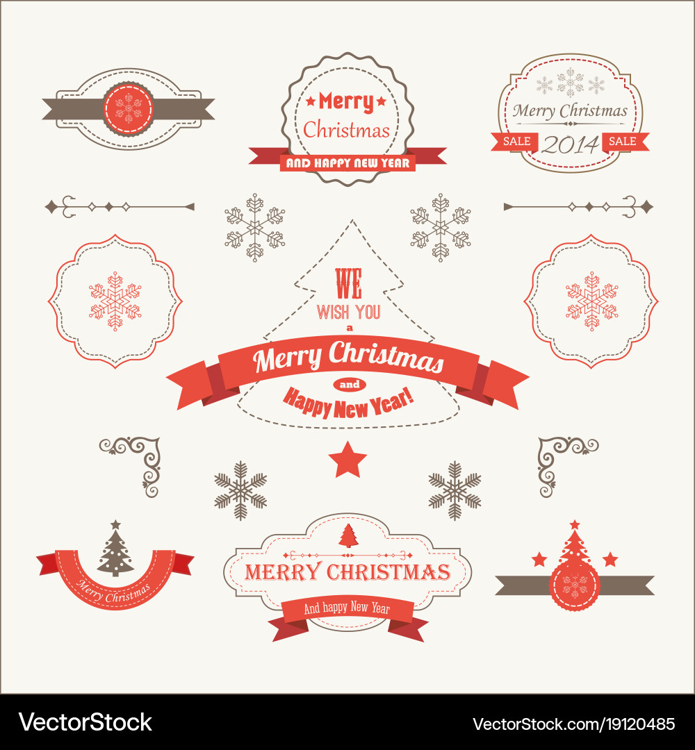 Merry christmas festive labels set Royalty Free Vector Image