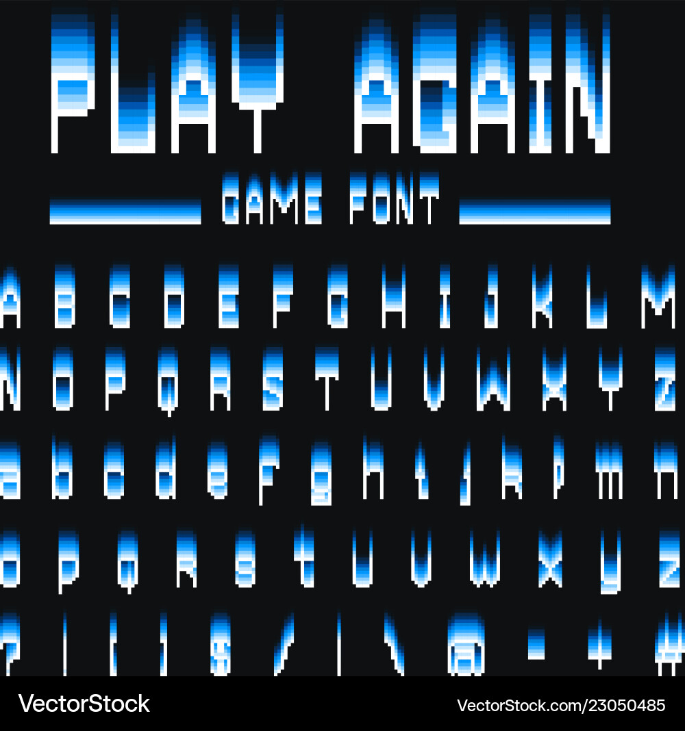 Pixel font 8-bit symbols digital video game Vector Image