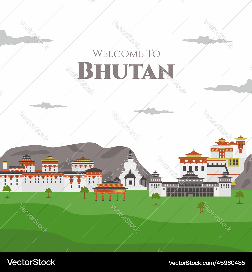 Welcome to buthan flat with landmark buildings Vector Image