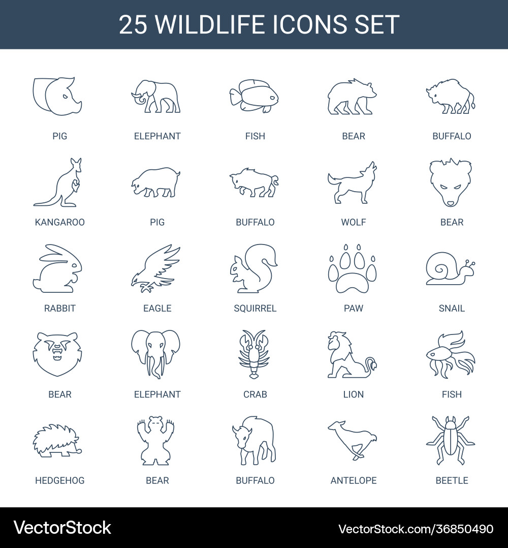 25 wildlife icons Royalty Free Vector Image - VectorStock