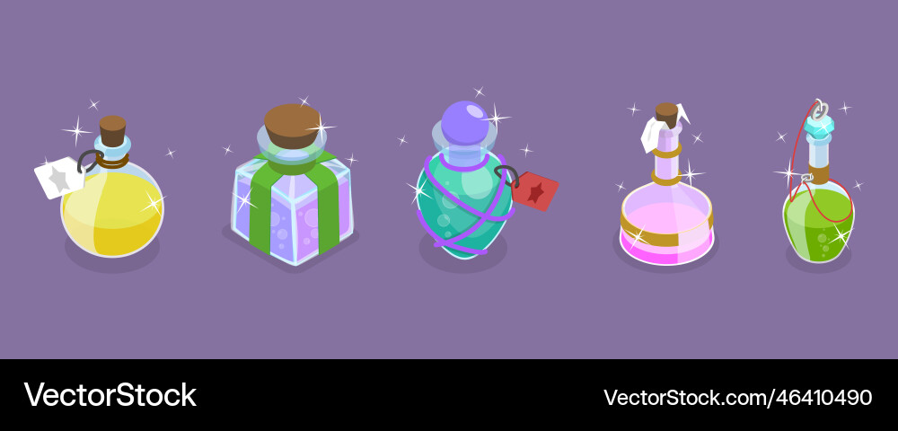 3d isometric flat set of magic potions Royalty Free Vector