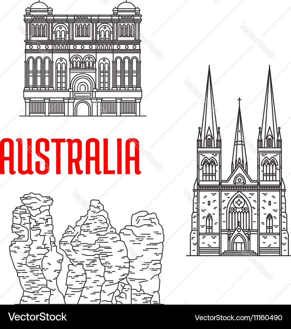 Australian travel landmarks thin line style Vector Image