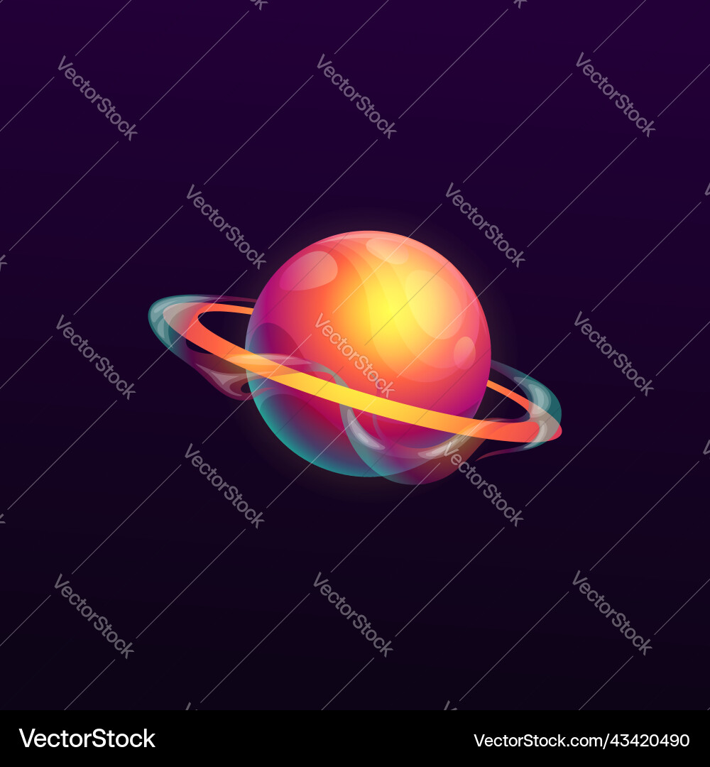 Cartoon galaxy planet with ring and waves gui icon