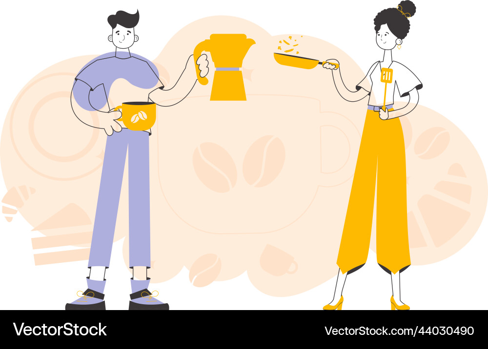 Chef and barista trendy linear style Royalty Free Vector