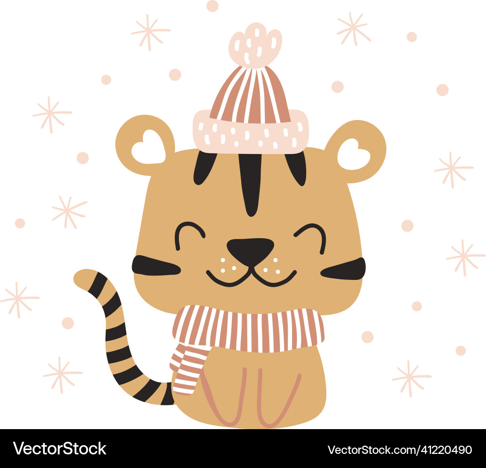 Cute christmas tiger isolated winter Royalty Free Vector