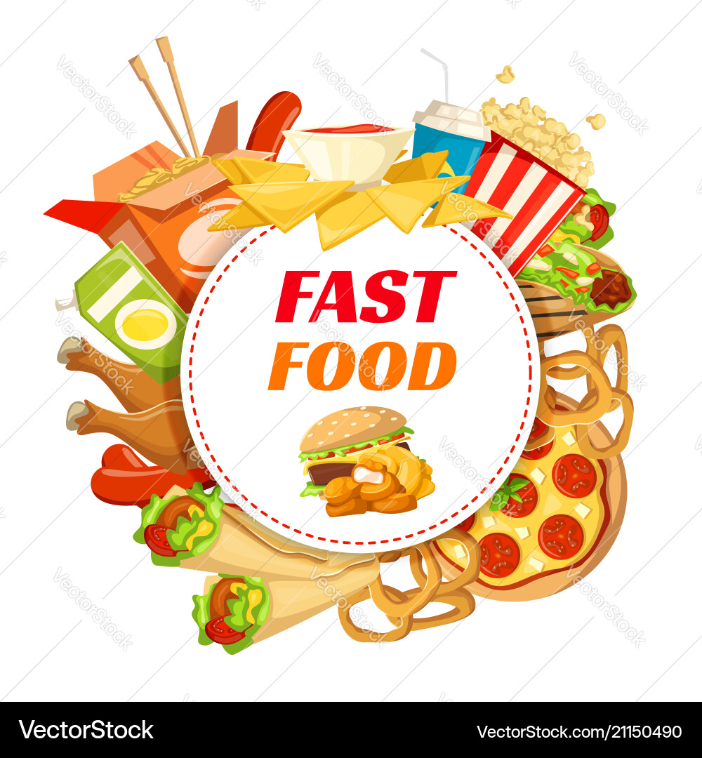 Fast food restaurant poster with lunch menu frame Vector Image