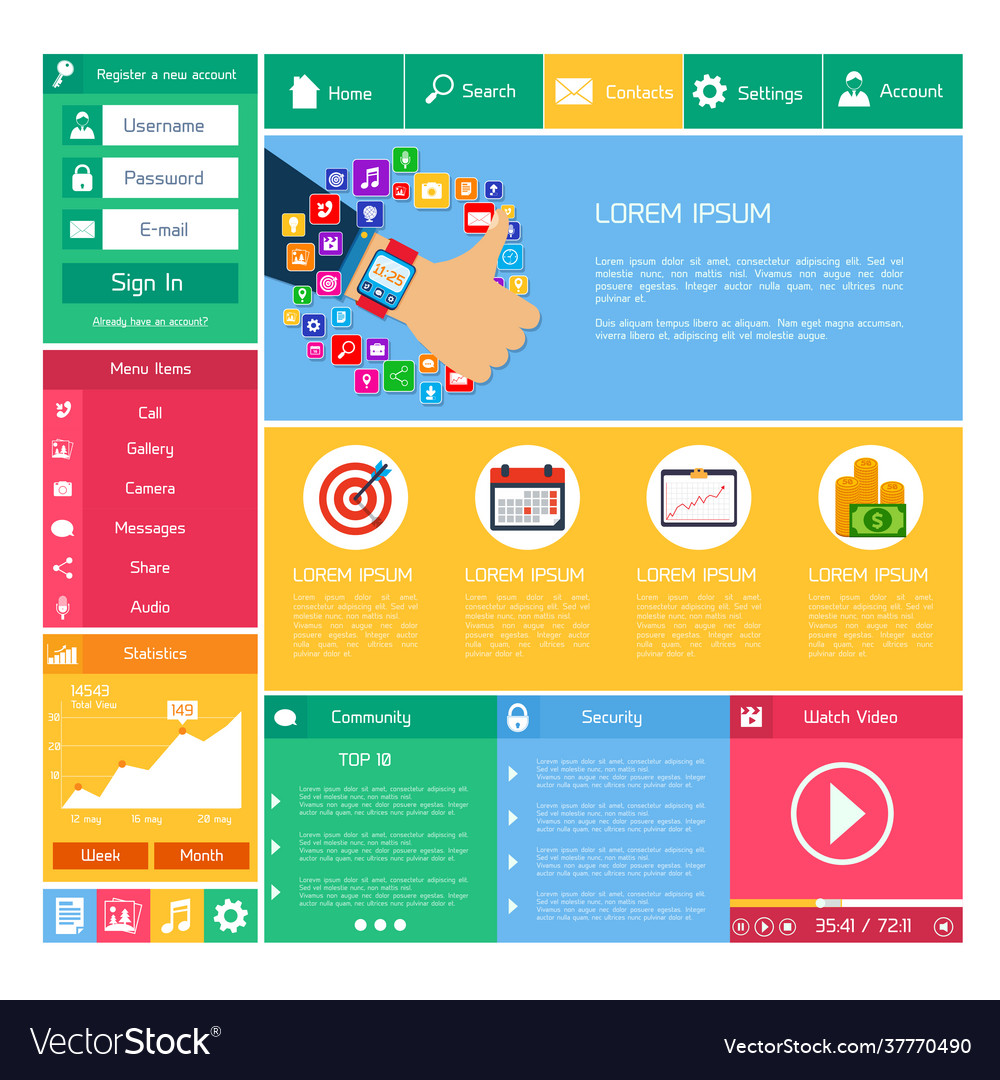 Flat website template Royalty Free Vector Image