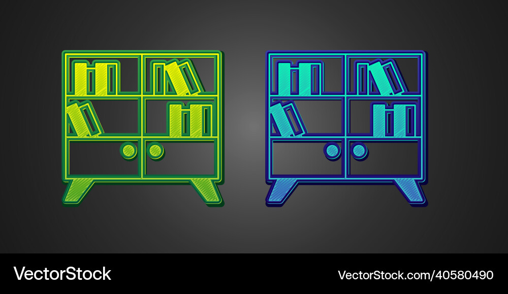 Green and blue library bookshelf icon isolated Vector Image