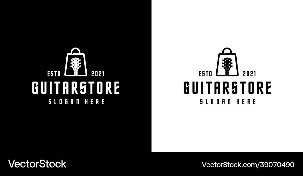 Guitar store shop logo design Royalty Free Vector Image