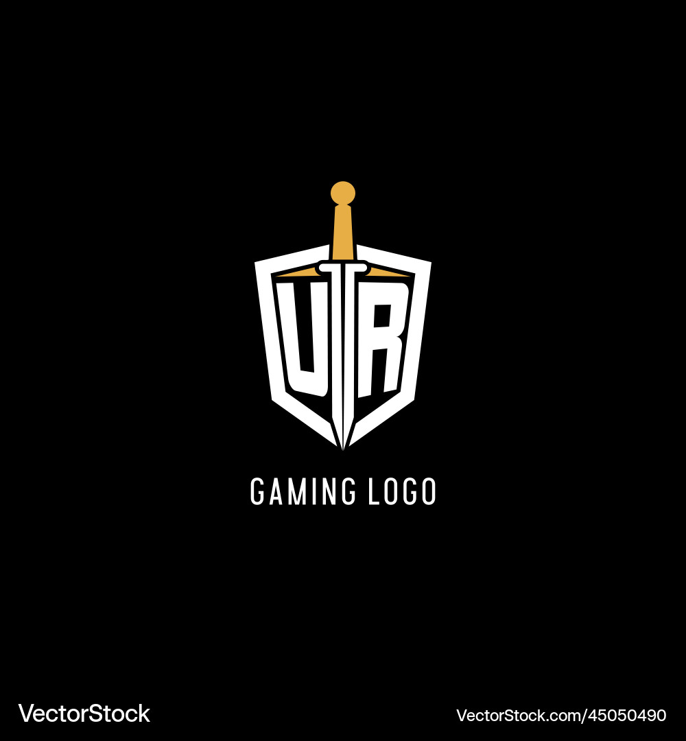 Letter ur logo with shield and sword design Vector Image