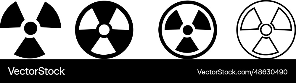 Radioactive black icons set flat or outline Vector Image