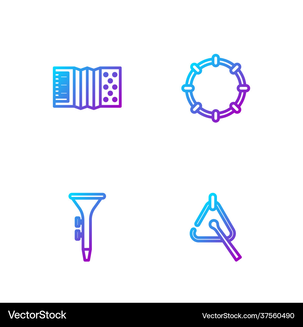 Set line triangle drum and drum sticks accordion Vector Image