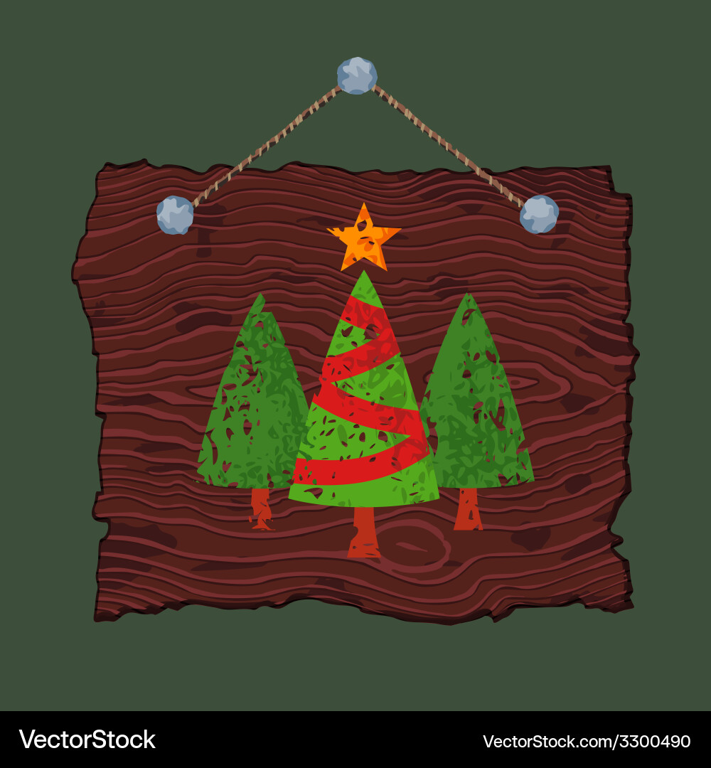 Wooden sign with trees Royalty Free Vector Image