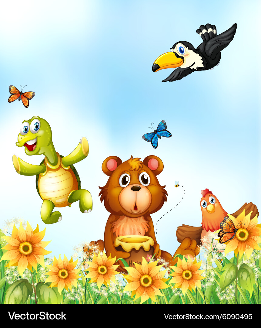 Animals in flower garden Royalty Free Vector Image