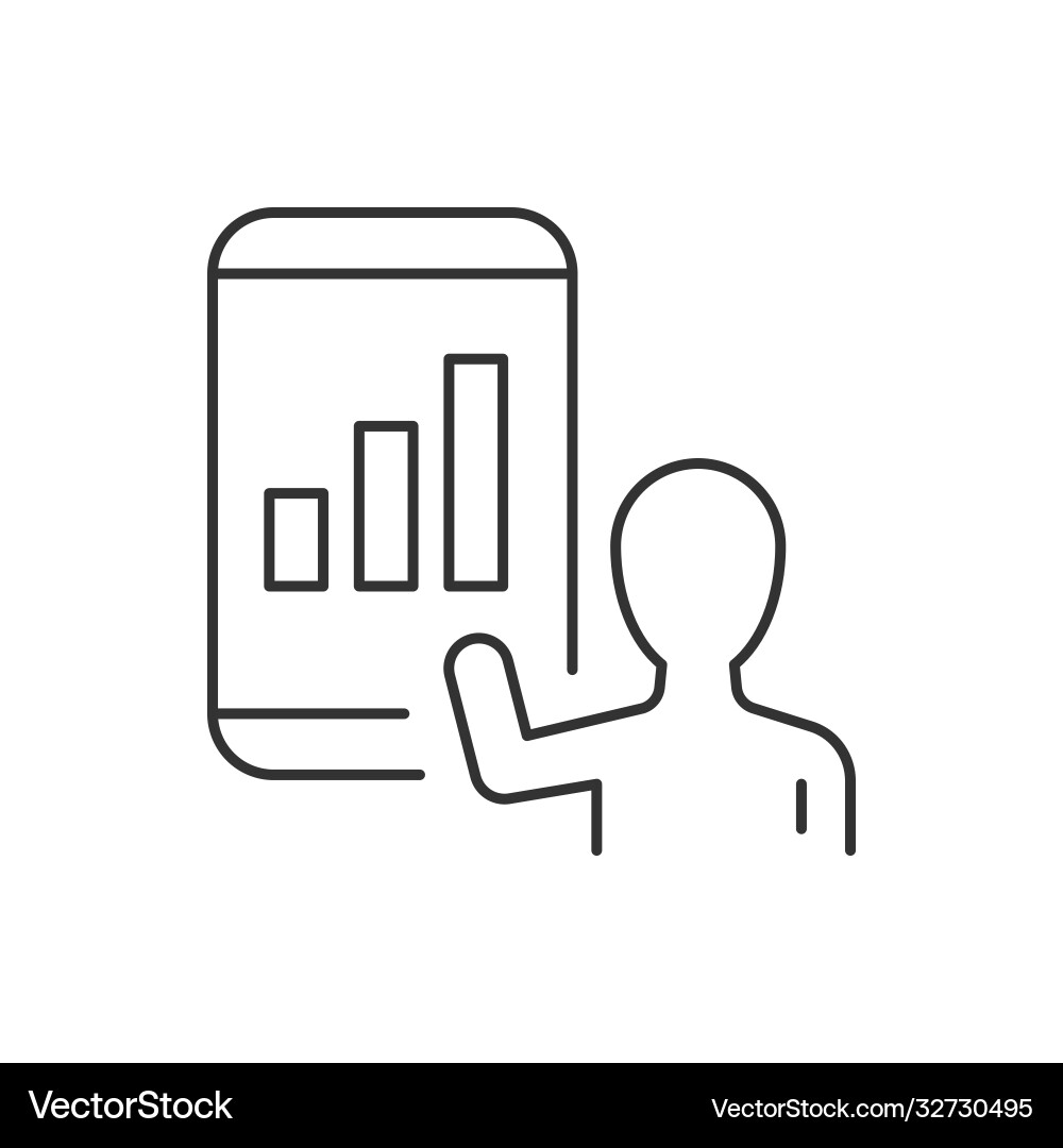 Data result on mobile phone line icon on white Vector Image