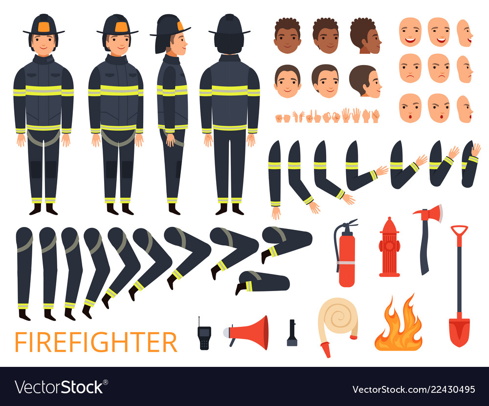 Fireman characters firefighter body parts and Vector Image