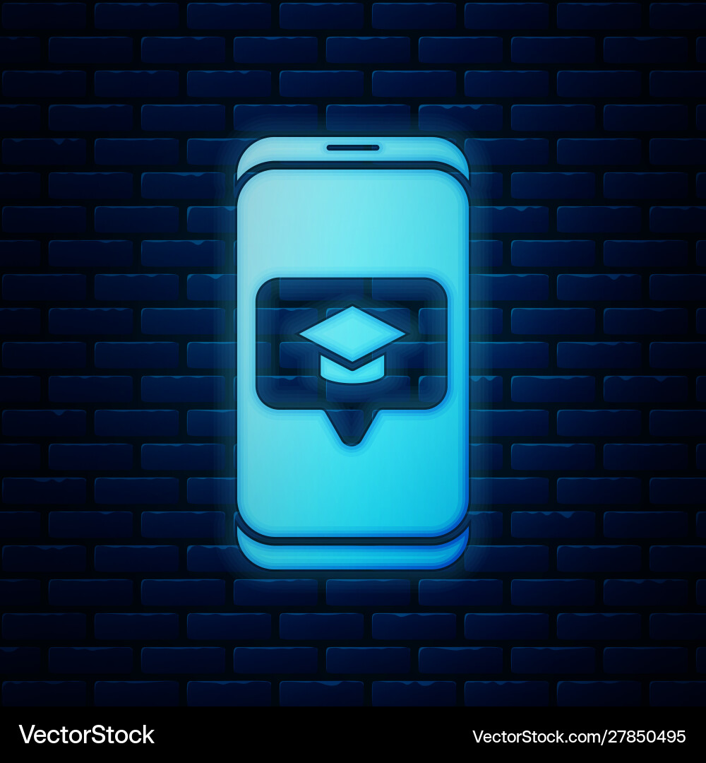 Glowing neon graduation cap on screen smartphone Vector Image