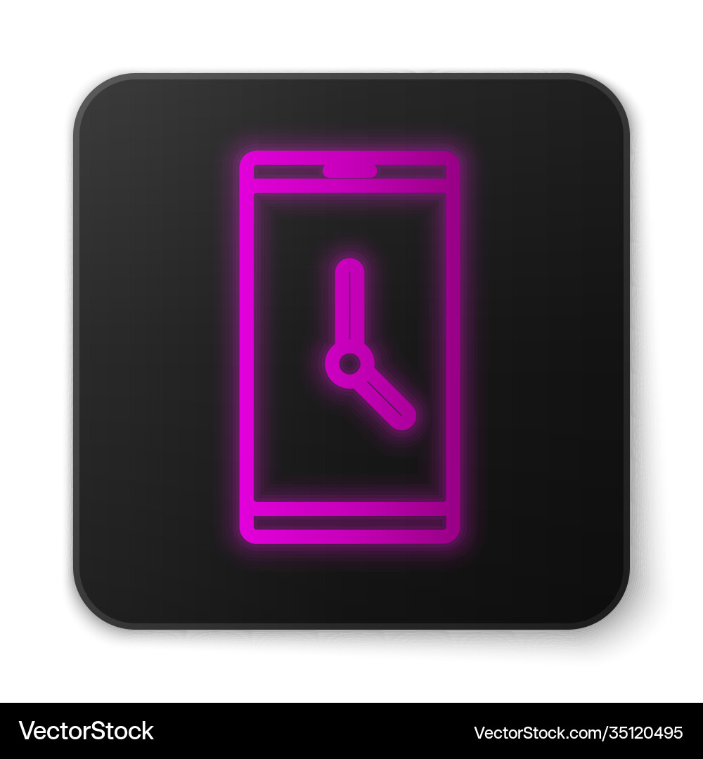 Glowing neon line alarm clock app smartphone Vector Image