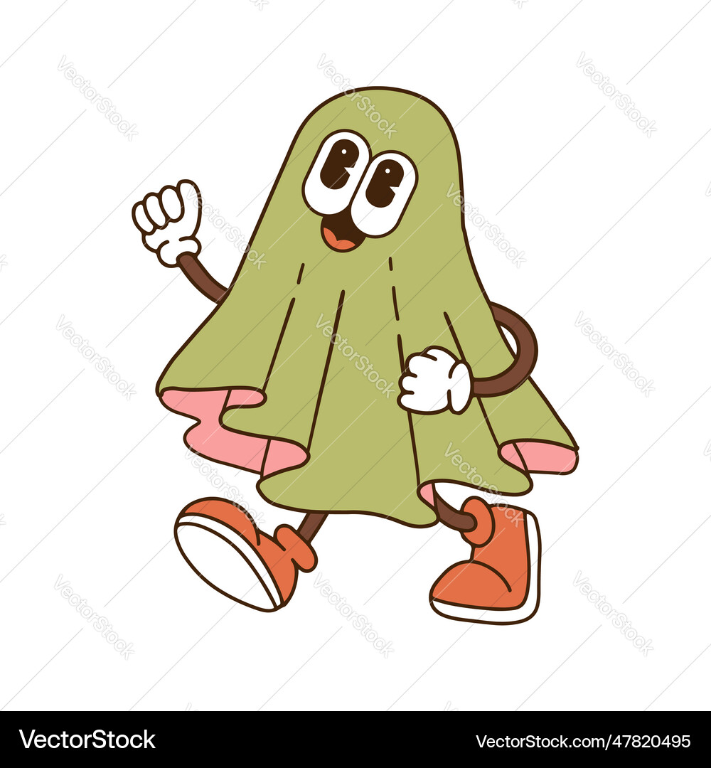 Groovy ghost funny halloween characters walking Vector Image