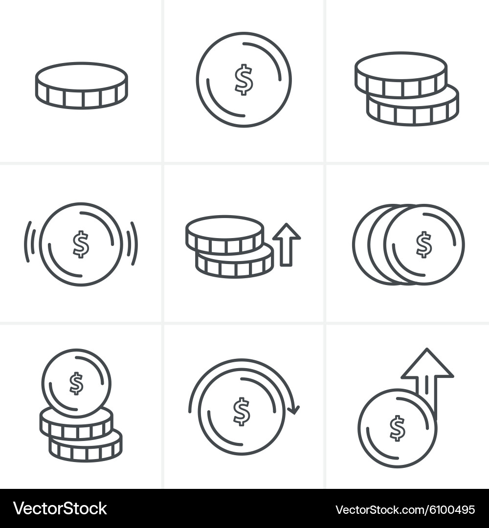 Line icons style coins set design Royalty Free Vector Image