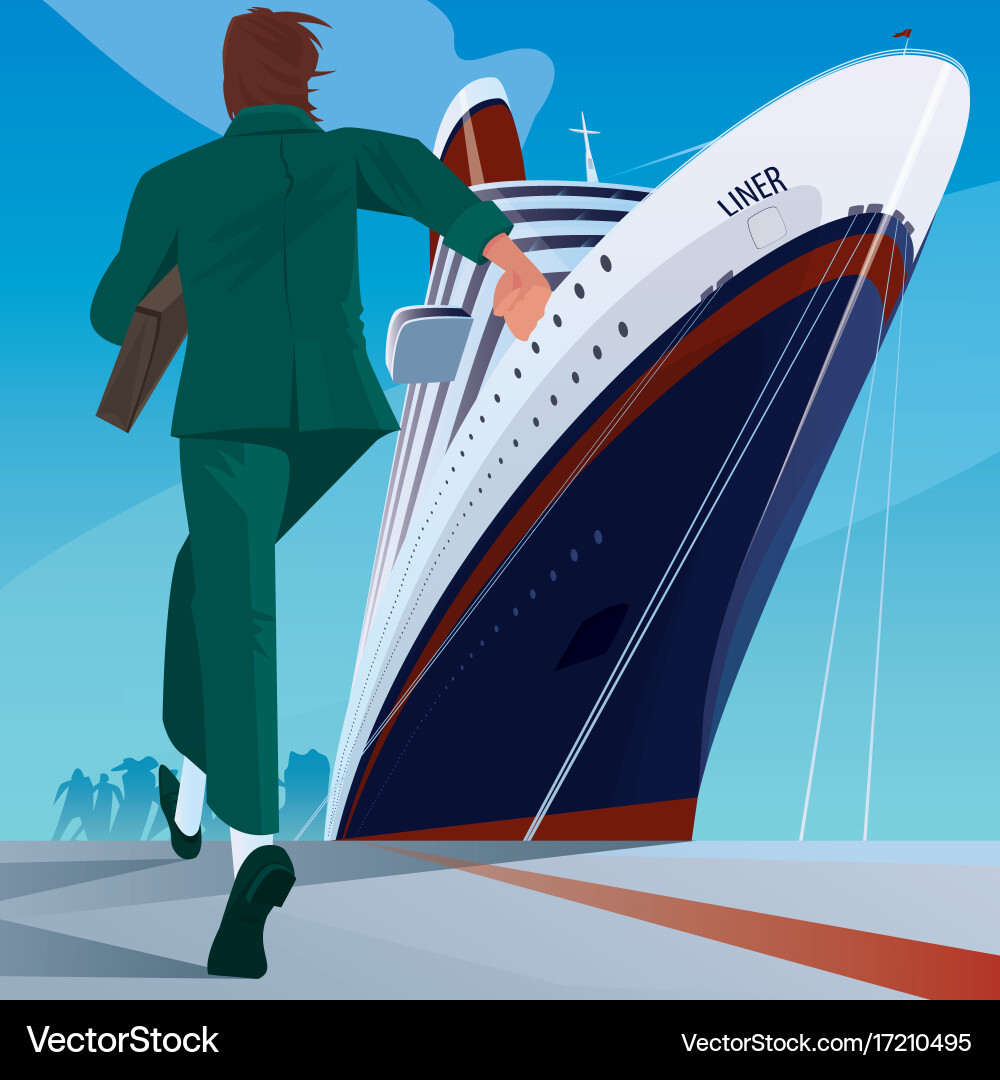 Man at the dock running to ship Royalty Free Vector Image