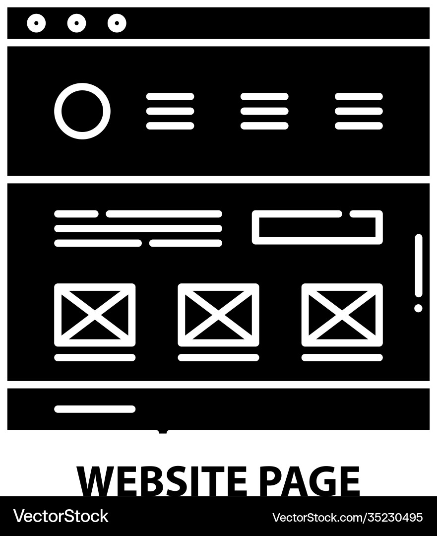 Website page icon black sign with editable Vector Image