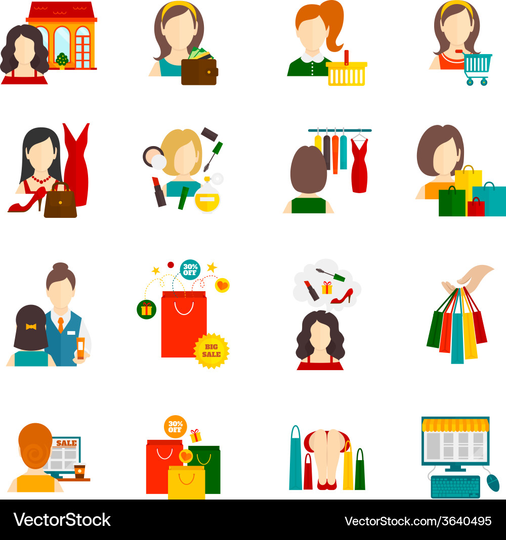 Woman Shopping Icon Flat Royalty Free Vector Image