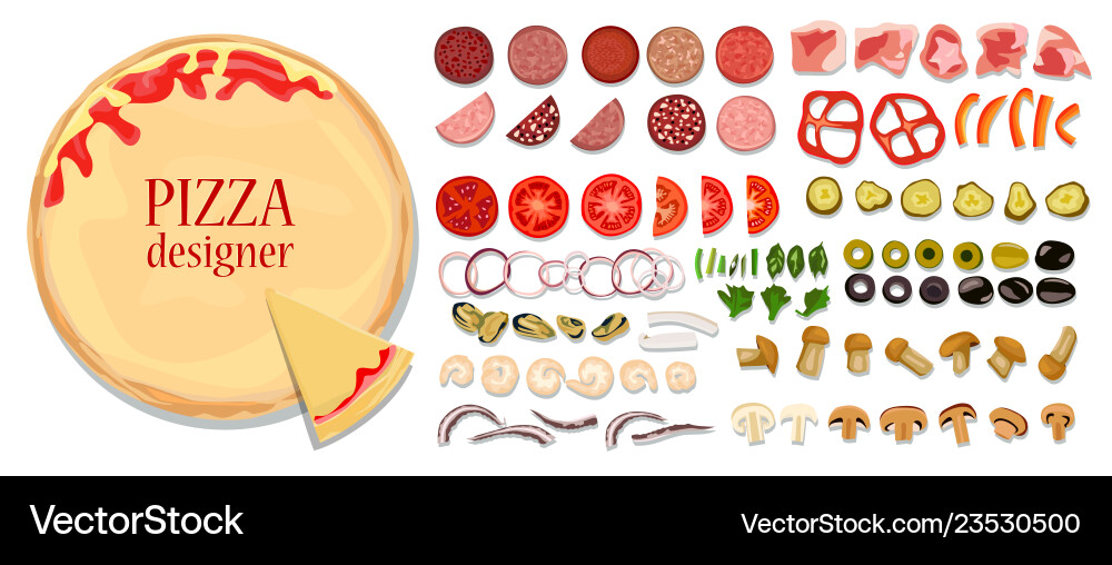 A set of different ingredients for pizza Vector Image
