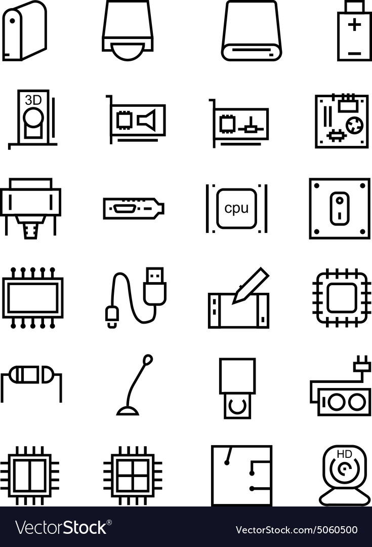 Computer hardware line icons 3 Royalty Free Vector Image