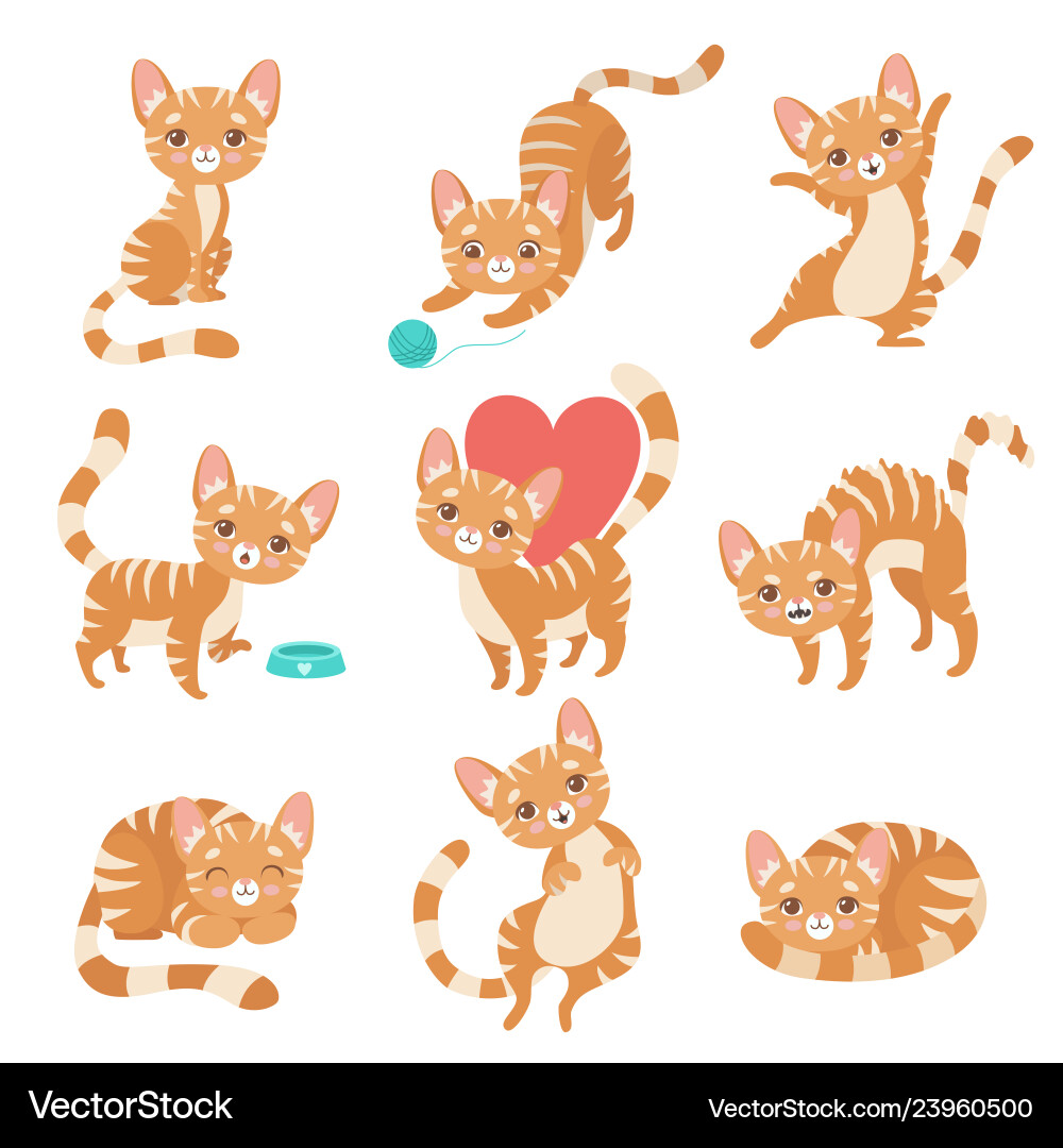 Cute funny red cat character in various poses Vector Image