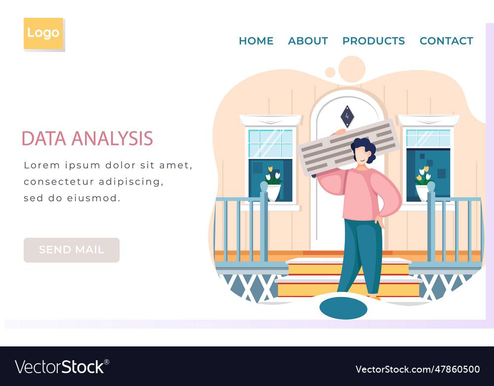 Data analysis landing page template Royalty Free Vector