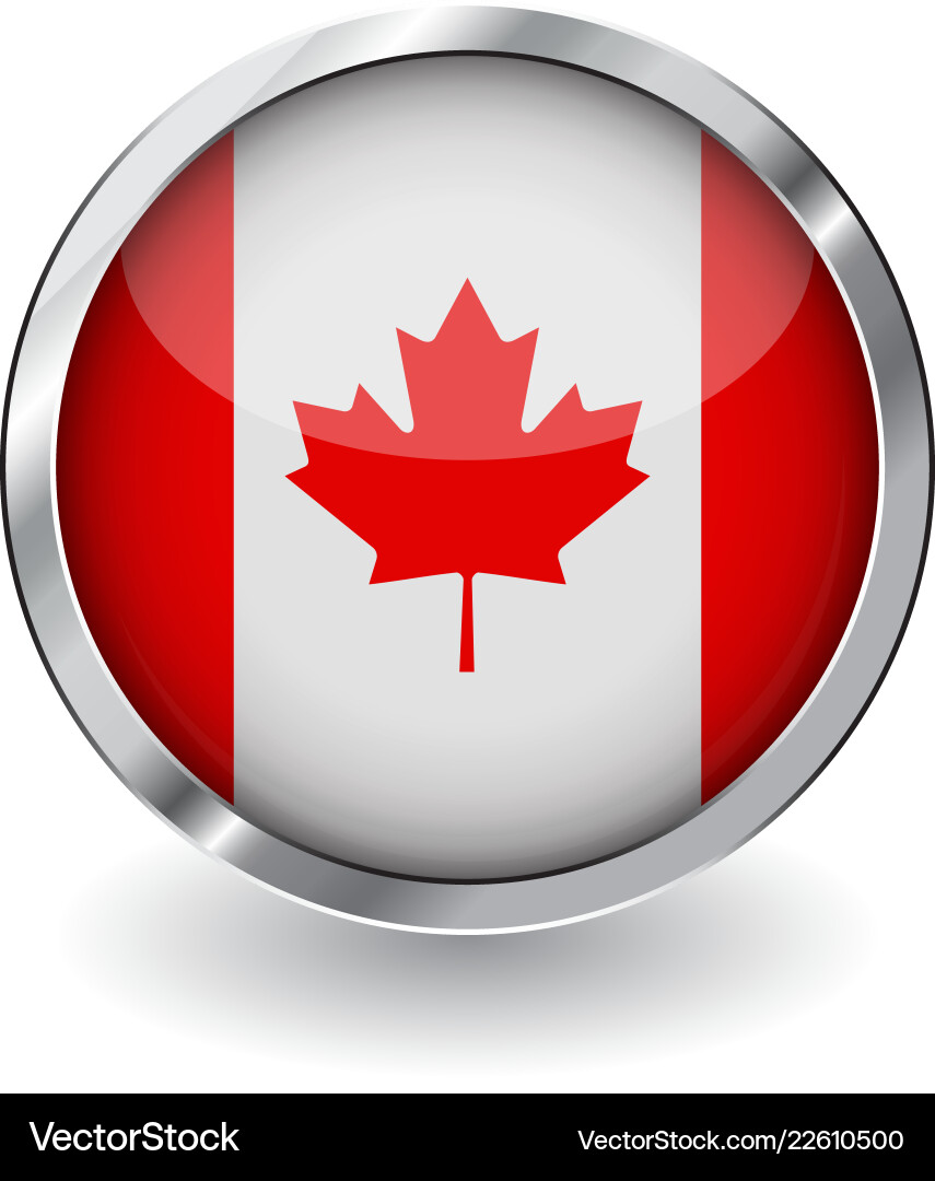 Flag of canada button with metal frame and shadow Vector Image