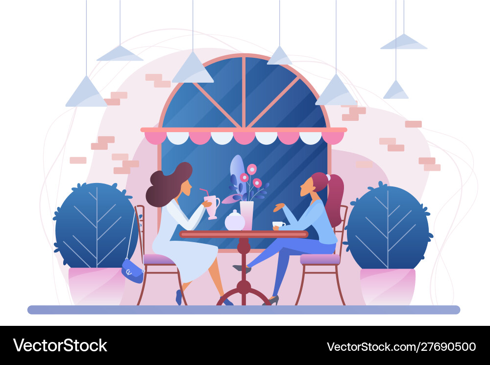 Girls in cafe flat Royalty Free Vector Image - VectorStock