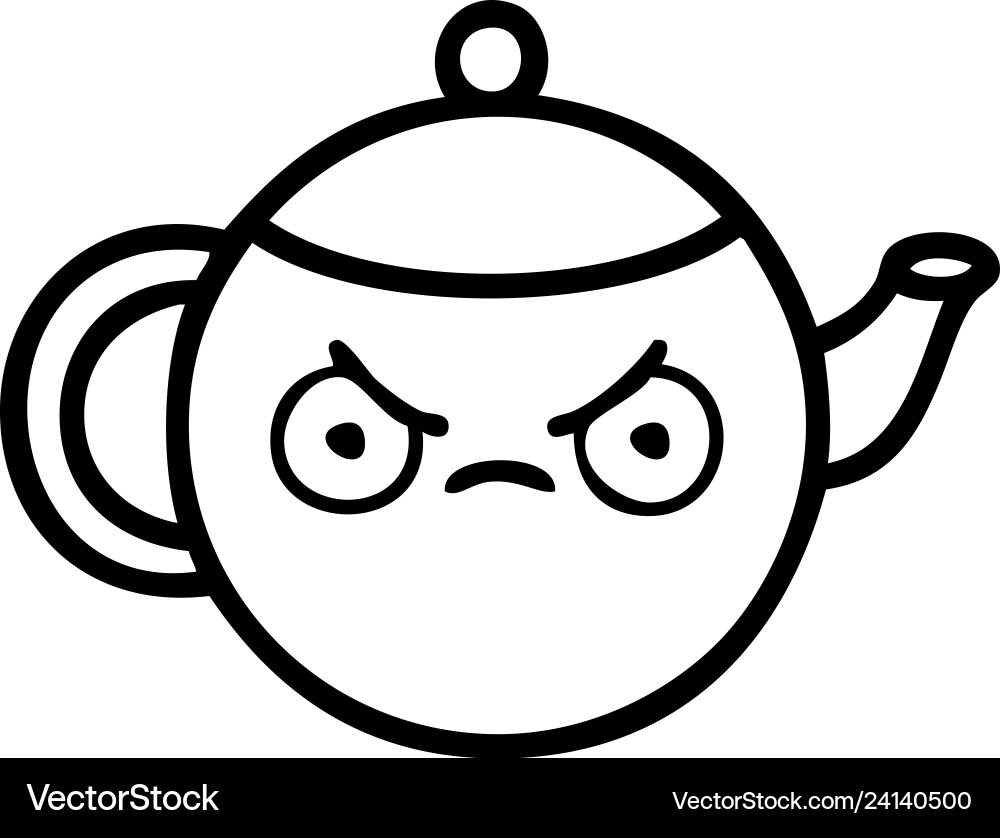 Line drawing cartoon angry tea pot Royalty Free Vector Image