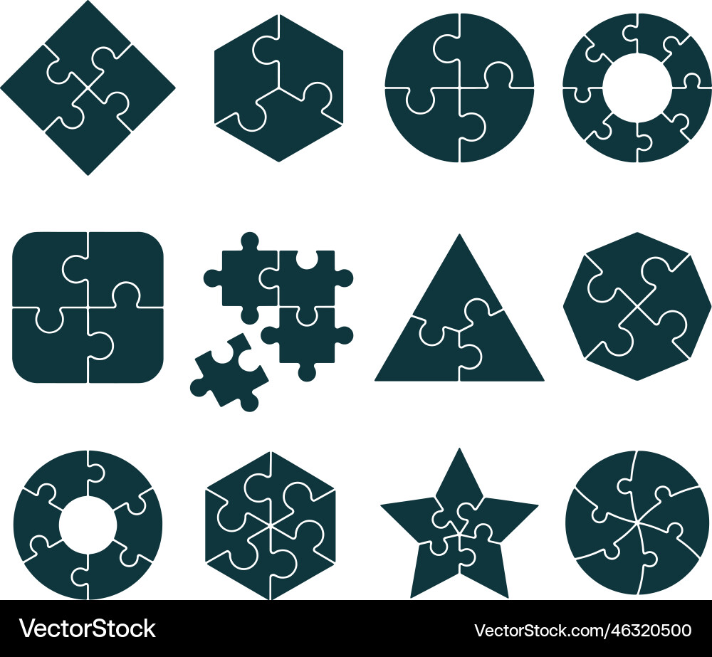 Puzzle charts templates jigsaw pieces connecting Vector Image