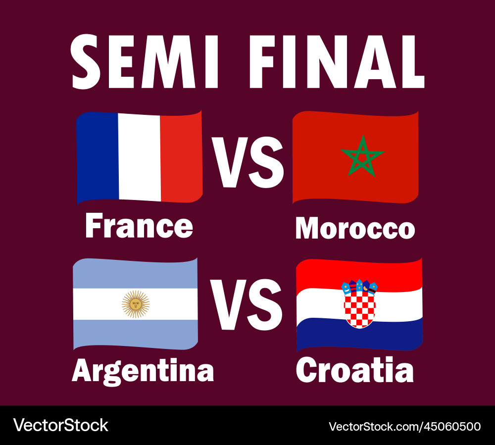 Semi final matches countries flag ribbon with name