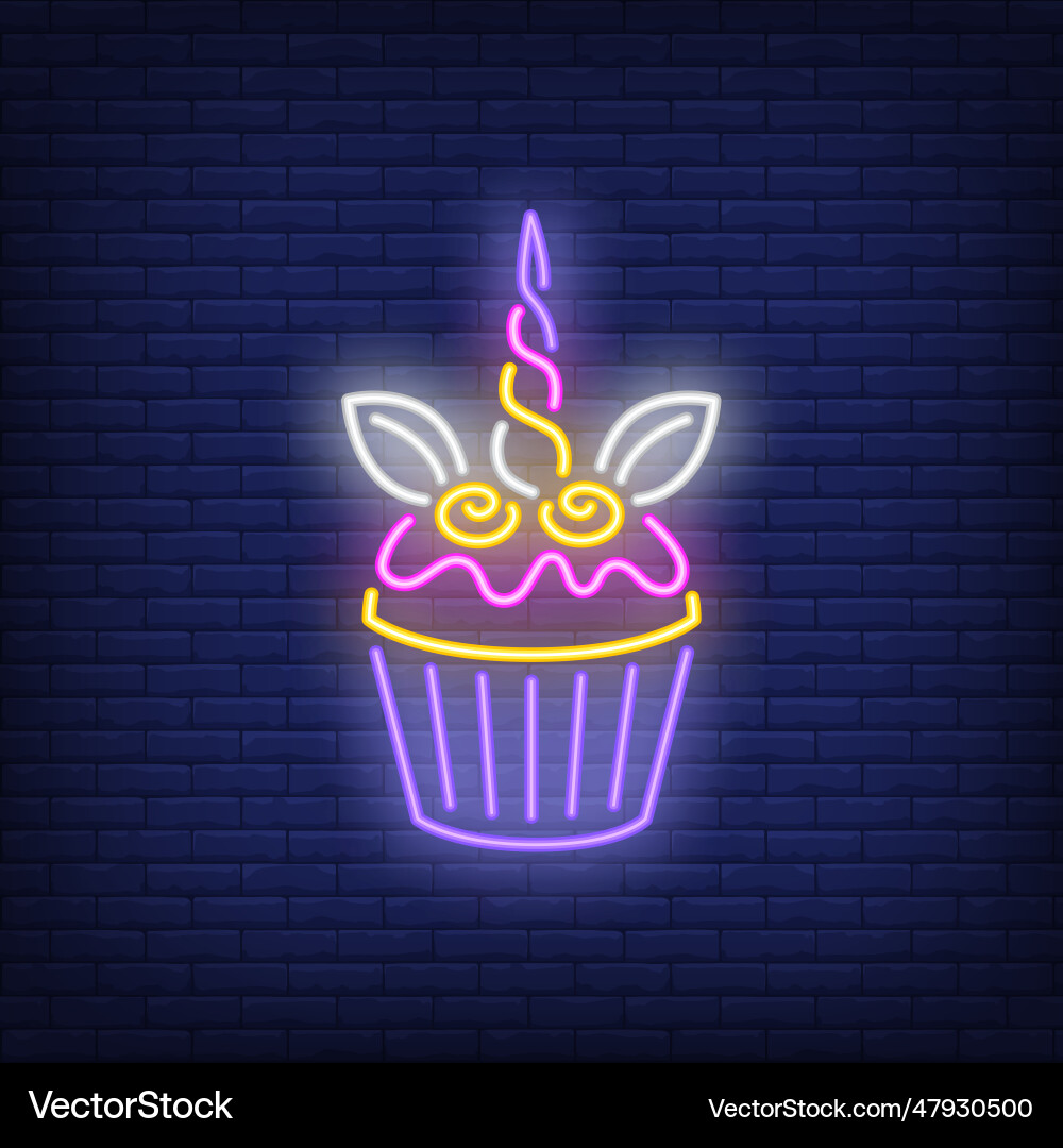 Unicorn cake neon sign Royalty Free Vector Image