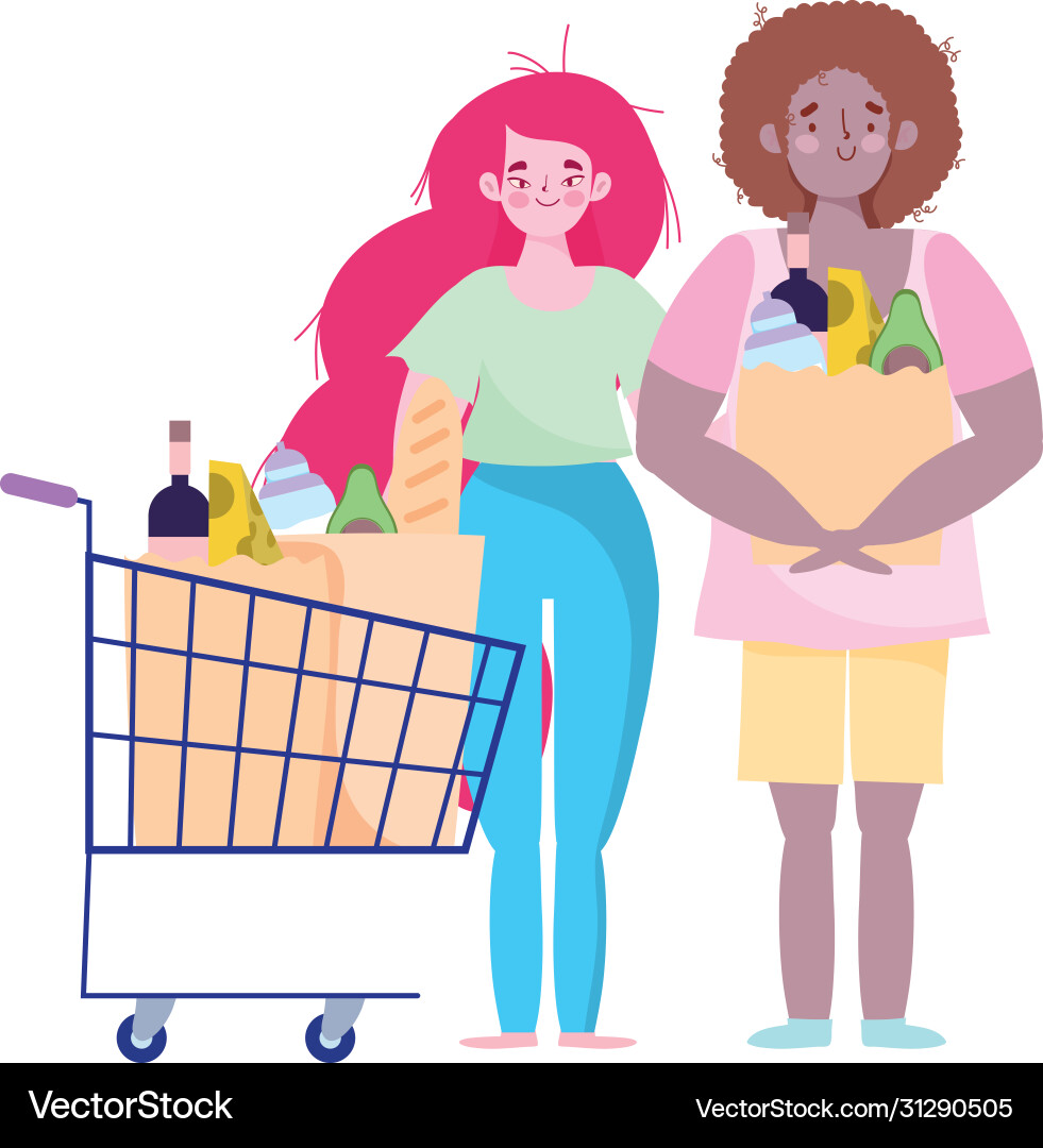 People hoarding purchase couple characters Vector Image