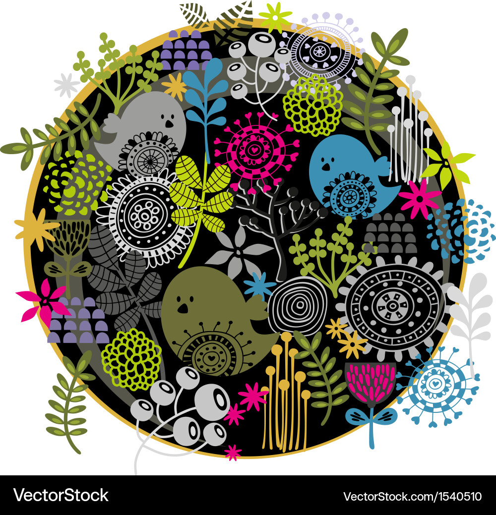 Birds and flowers print Royalty Free Vector Image