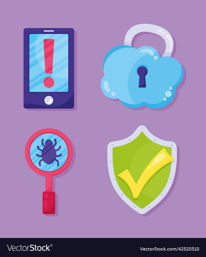 Cyber security tech icons Royalty Free Vector Image