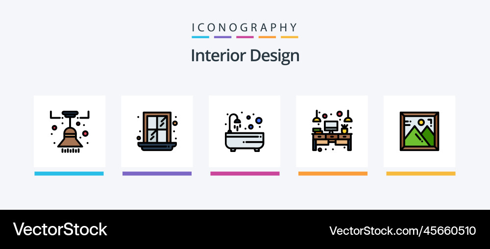 Interior design line filled 5 icon pack including Vector Image