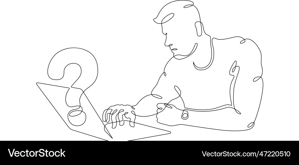 One continuous lineman is sitting at a laptop Vector Image