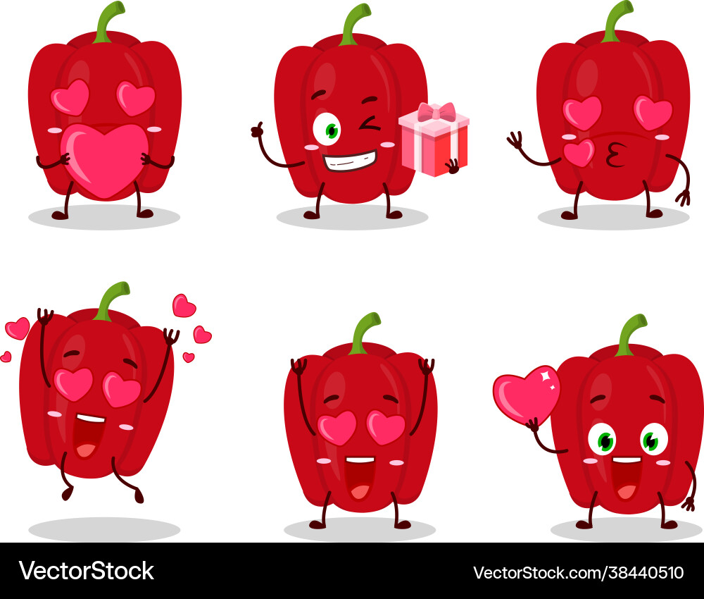 Red pepper character with love cute emoticon Vector Image