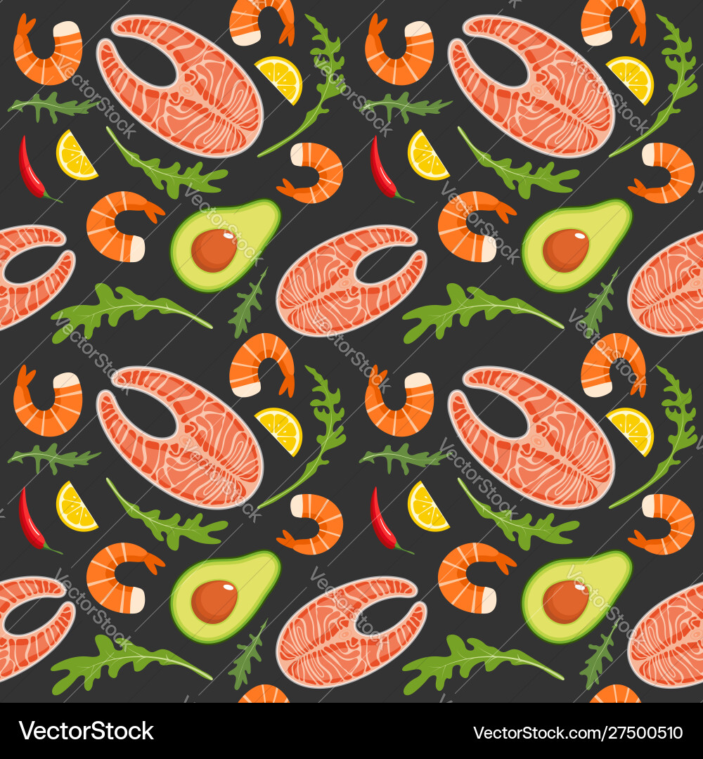Seamless pattern on dark background with shrimp Vector Image
