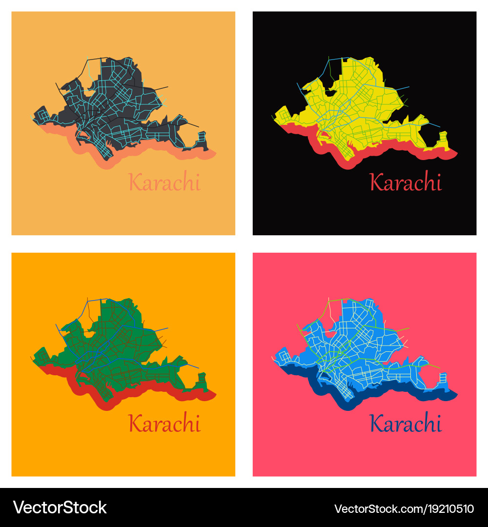 Set karachi pakistan colorful flat map streets Vector Image