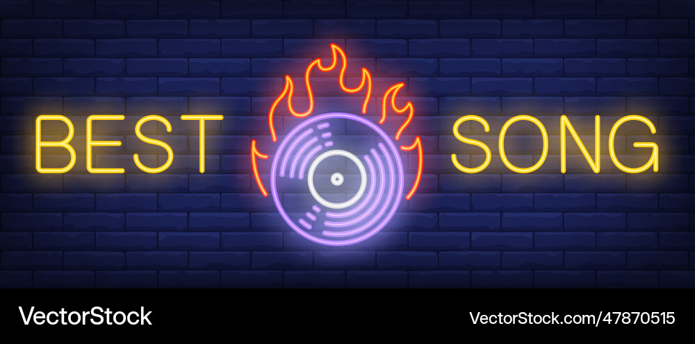 Best song neon text with cd disc on fire Vector Image