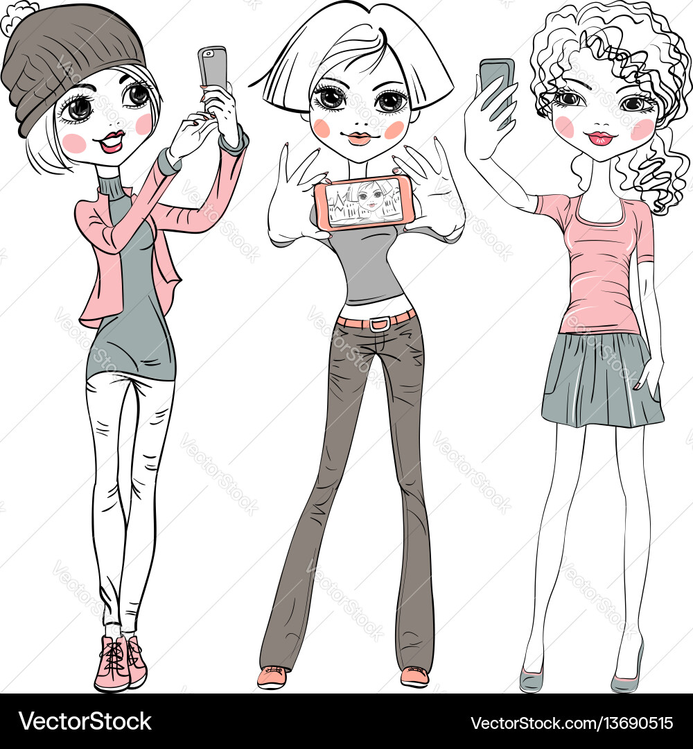 Cute girls make selfie Royalty Free Vector Image