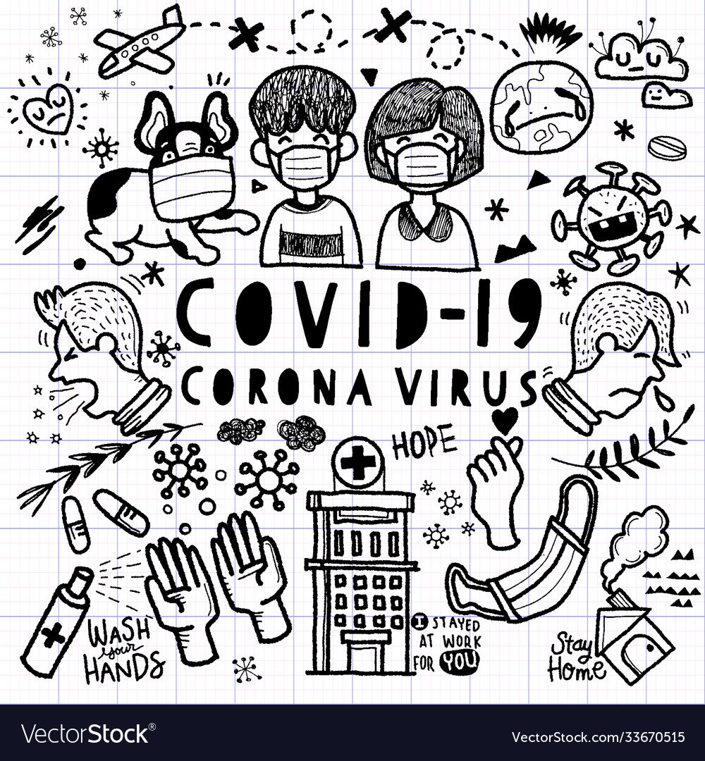 Doodle cute for covid-19 corona virus Royalty Free Vector